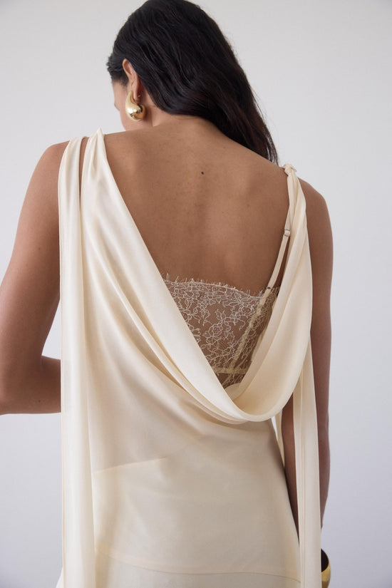MISTRAL MIDI DRESS IN CREAM CHIFFON & LACE – DE LA VALI OFFICIAL