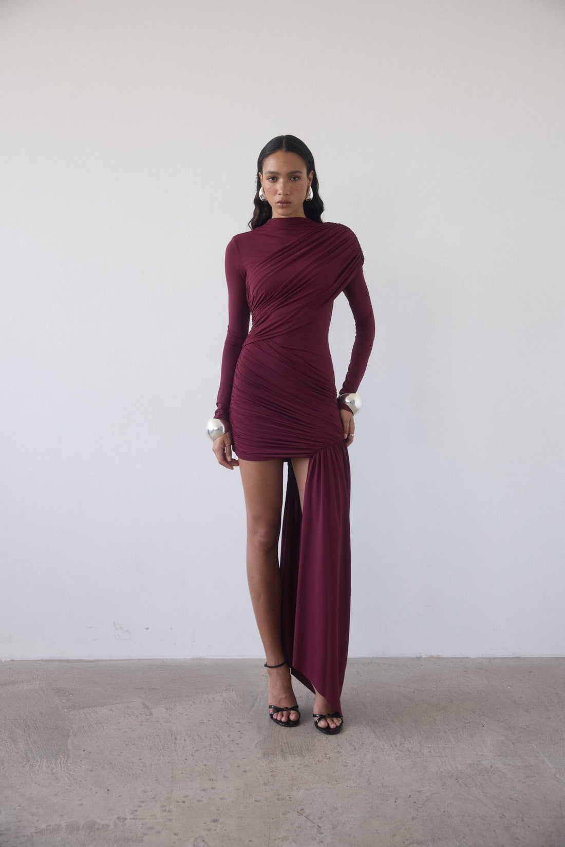 RAVEL MINI DRESS IN EARTH SPANDEX JERSEY – DE LA VALI OFFICIAL