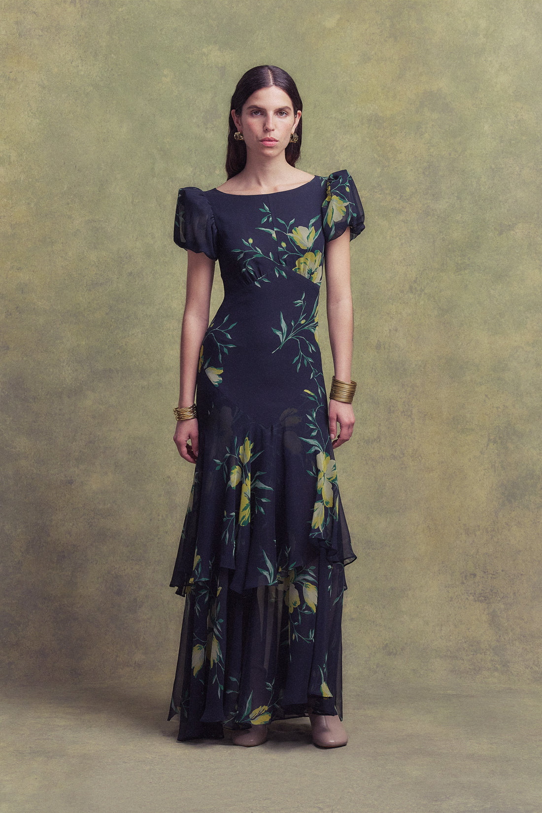 ANETTA MIDI DRESS IN PRIMAVERA - BLACK CHIFFON – DE LA VALI OFFICIAL