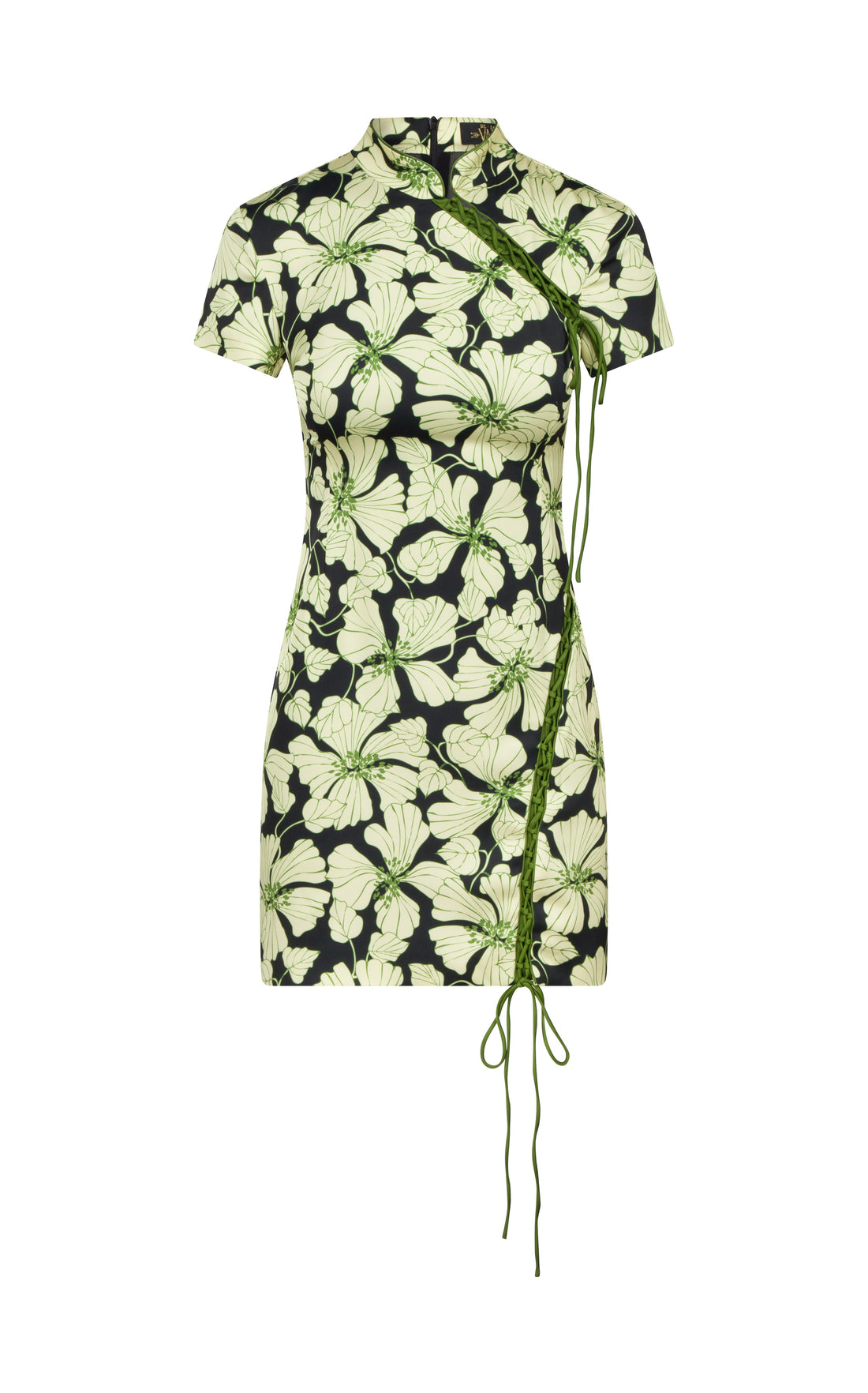 TRAPEZE MINI DRESS IN BLACK ART DECO FLORAL – DE LA VALI OFFICIAL