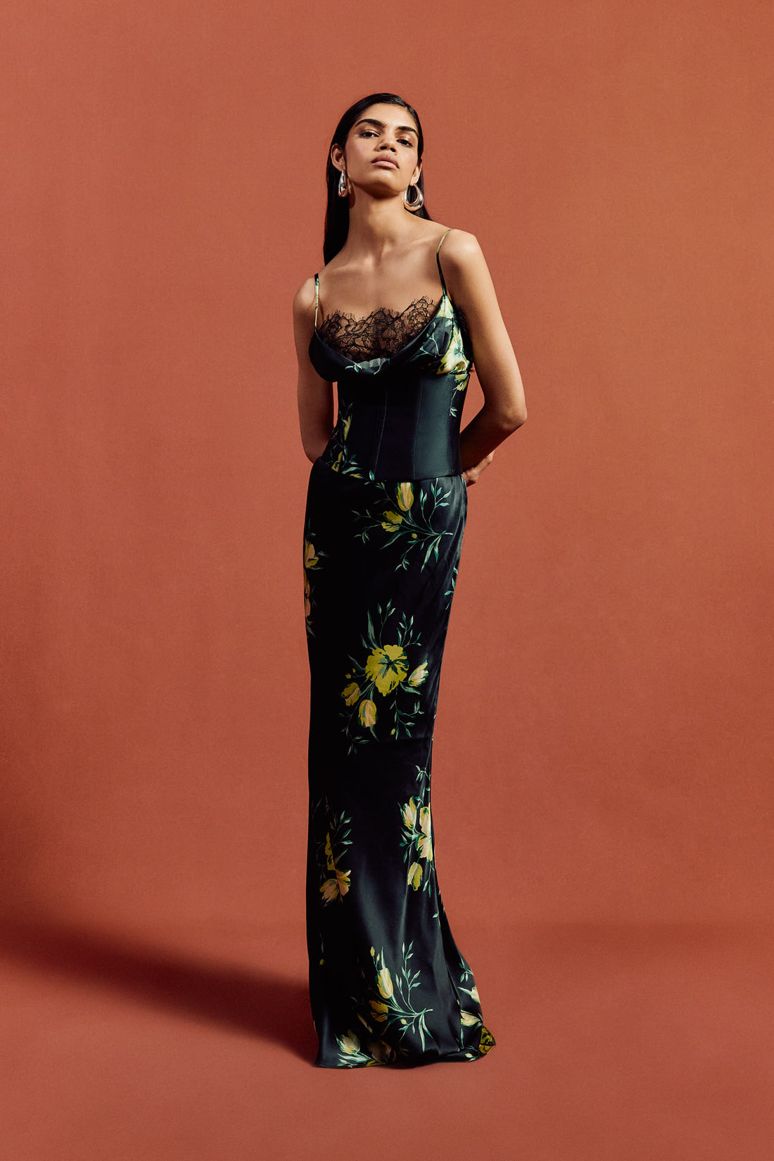 CLEODORA MAXI DRESS IN PRIMAVERA - BLACK SILK SATIN & LACE – DE LA VALI ...