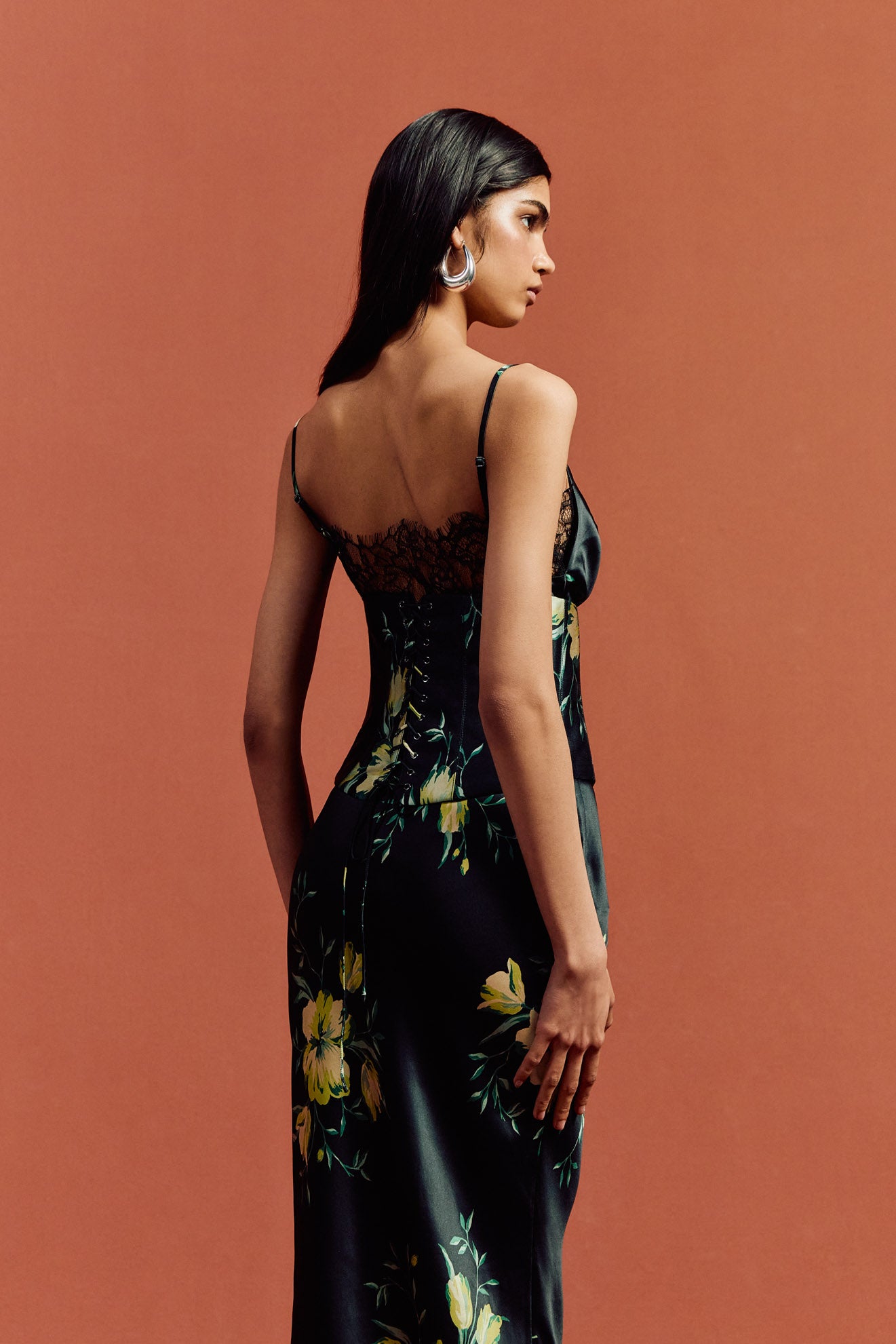 CLEODORA MAXI DRESS IN PRIMAVERA - BLACK SILK SATIN & LACE – DE LA VALI ...