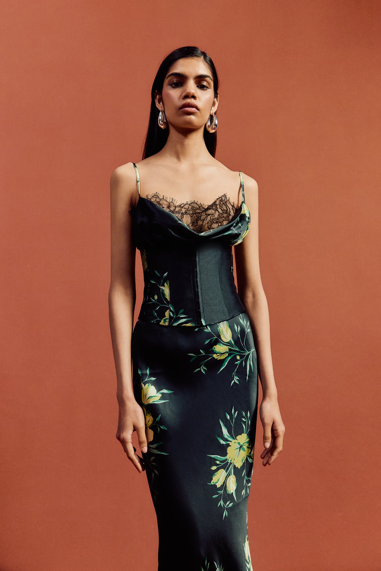 CLEODORA MAXI DRESS IN PRIMAVERA - BLACK SILK SATIN & LACE – DE LA VALI ...